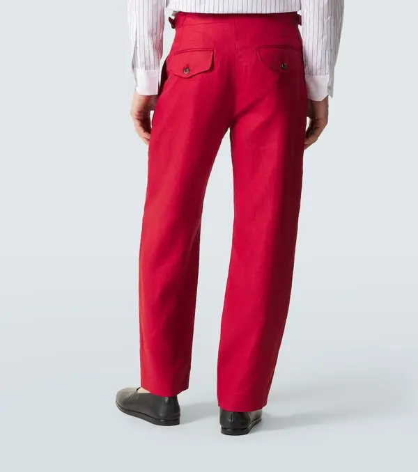 BODE Linen Straight Leg Trousers - Red