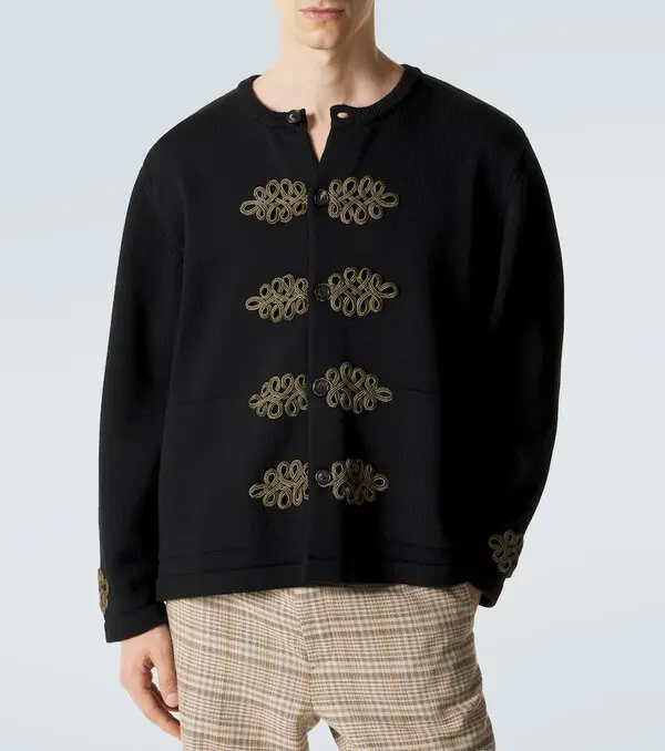 BODE Looped Frog Embroidered Wool Cardigan