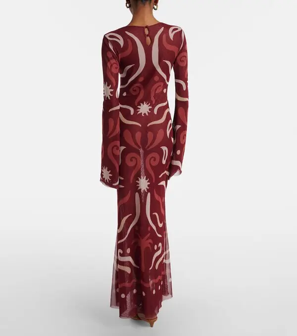 CALA DE LA CRUZ Amay Semi-sheer Printed Maxi Dress - Burgundy