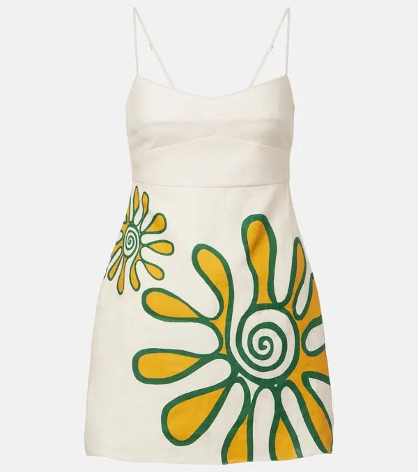 CALA DE LA CRUZ Lucca Printed Linen Minidress - Beige