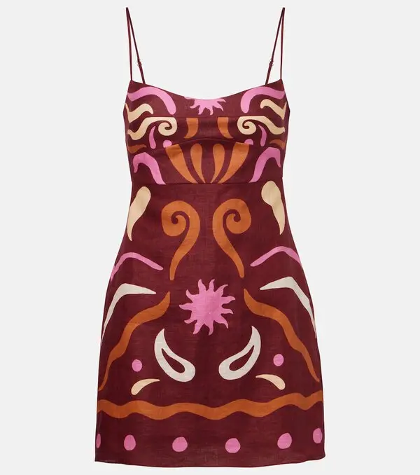 CALA DE LA CRUZ Lucca Printed Linen Minidress - Burgundy