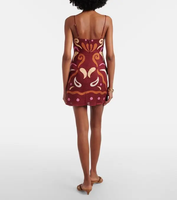CALA DE LA CRUZ Lucca Printed Linen Minidress - Burgundy