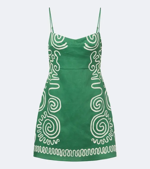 CALA DE LA CRUZ Lucca Printed Linen Minidress - Green