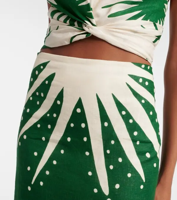CALA DE LA CRUZ Lodi Printed Halterneck Linen Crop Top - Green