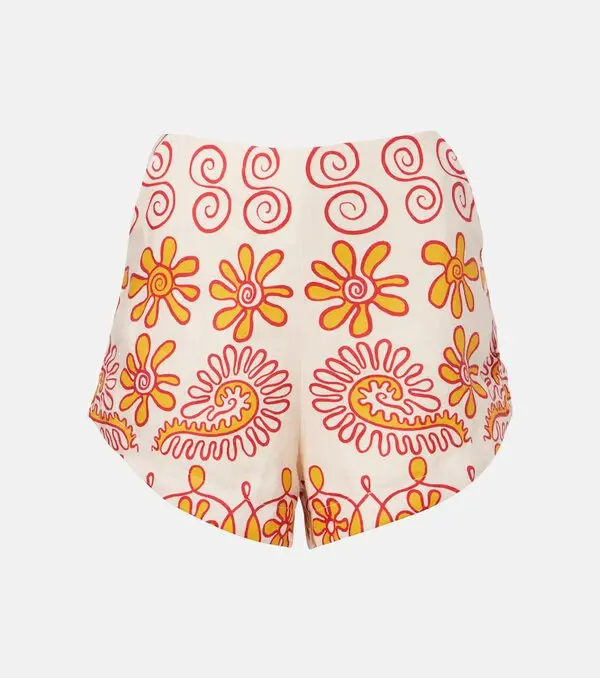 CALA DE LA CRUZ Bahamas Printed Linen Shorts - Beige