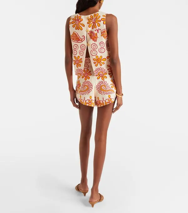 CALA DE LA CRUZ Bahamas Printed Linen Shorts - Beige