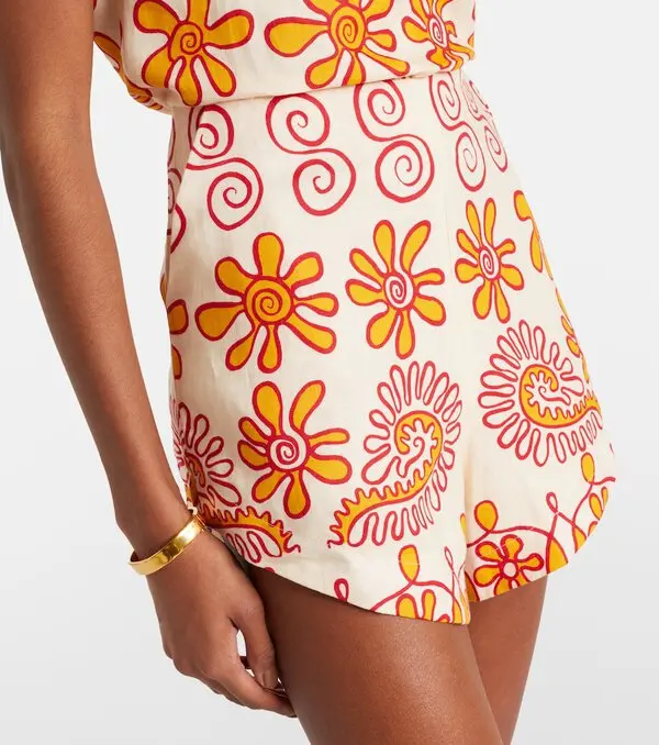 CALA DE LA CRUZ Bahamas Printed Linen Shorts - Beige