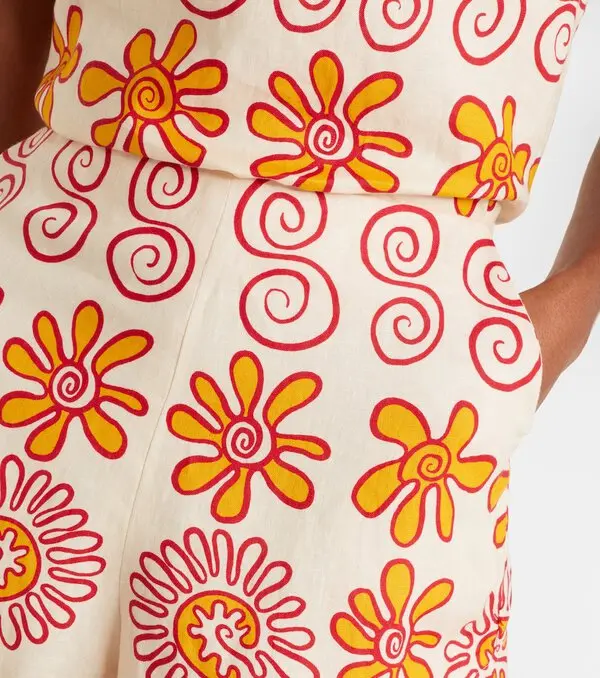 CALA DE LA CRUZ Bahamas Printed Linen Shorts - Beige