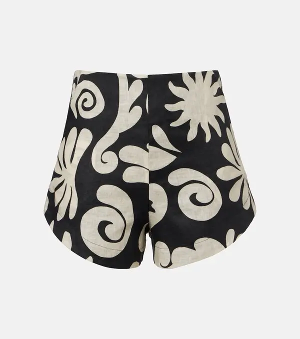CALA DE LA CRUZ Bahamas Printed Linen Shorts - Black