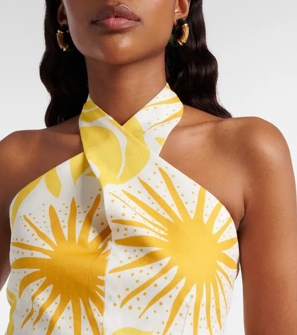 CALA DE LA CRUZ Ivy Printed Halterneck Linen Crop Top
