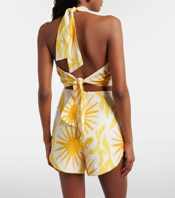 CALA DE LA CRUZ Ivy Printed Halterneck Linen Crop Top