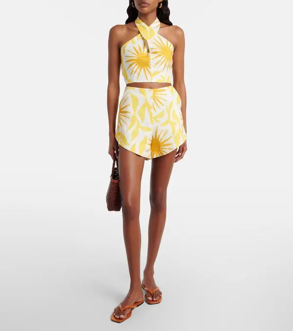 CALA DE LA CRUZ Ivy Printed Halterneck Linen Crop Top