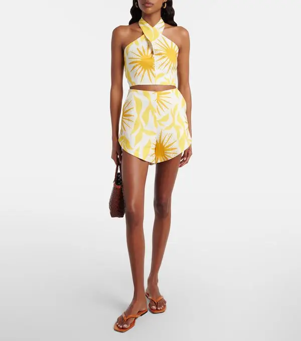 CALA DE LA CRUZ Bahamas Printed Linen Shorts - Yellow