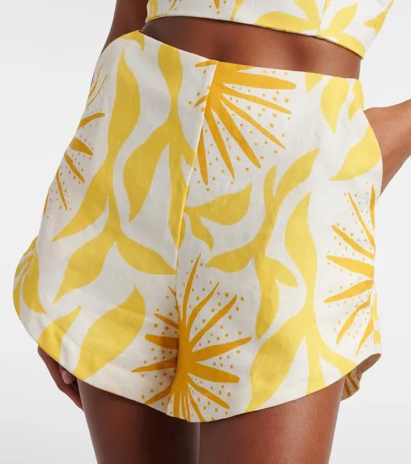 CALA DE LA CRUZ Bahamas Printed Linen Shorts - Yellow