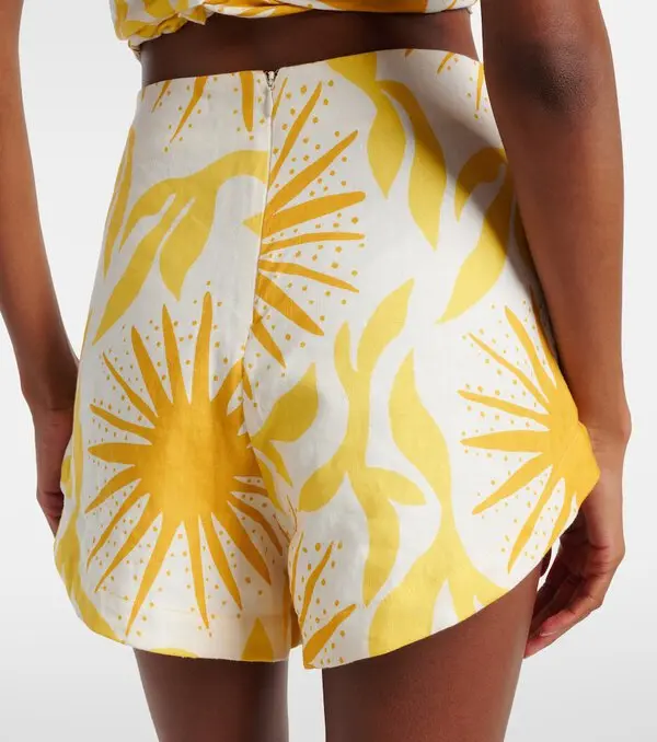 CALA DE LA CRUZ Bahamas Printed Linen Shorts - Yellow