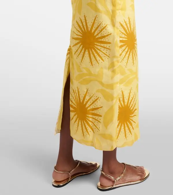 CALA DE LA CRUZ Printed Cutout Linen Midi Dress