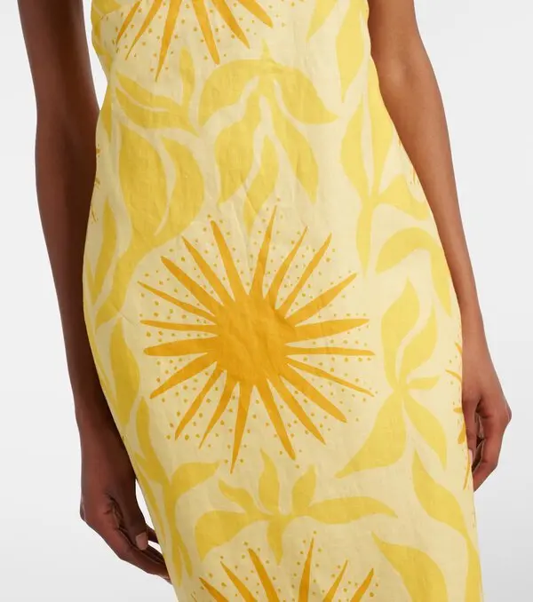 CALA DE LA CRUZ Printed Cutout Linen Midi Dress