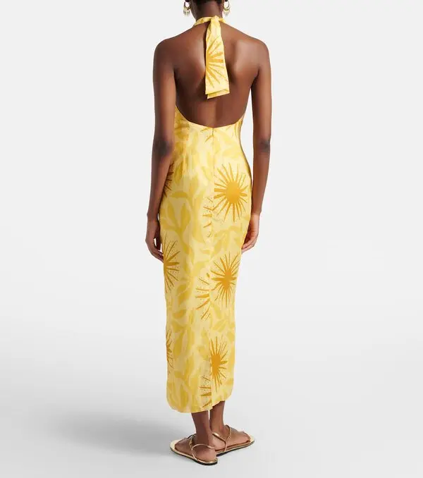 CALA DE LA CRUZ Printed Cutout Linen Midi Dress