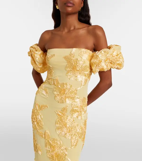 ROTATE BY BIRGER CHRISTENSEN Floral-appliqué Off-shoulder Maxi Dress