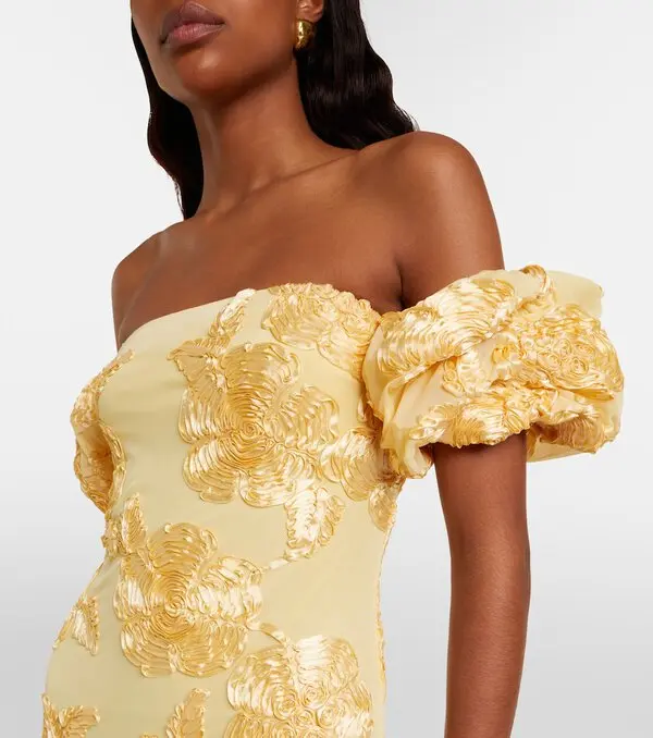 ROTATE BY BIRGER CHRISTENSEN Floral-appliqué Off-shoulder Maxi Dress