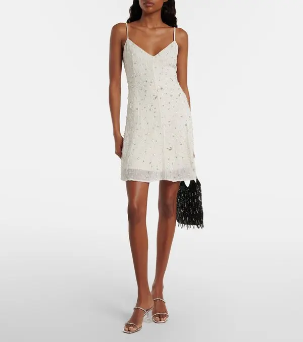 Staud Embellished Tulle Mini Dress - White