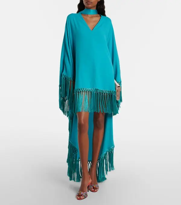 TALLER MARMO Cecil Fringed Crêpe Cady Kaftan - Blue