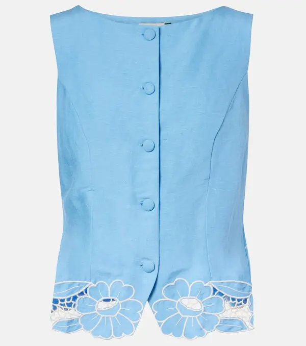 Rixo Lucca Linen-blend Vest - Blue