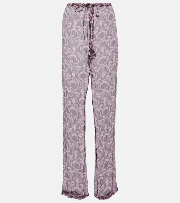 Dries Van Noten Pachas Printed Silk Straight Pants - Pink