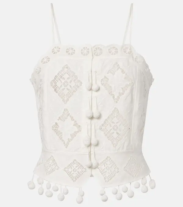 Isabel Marant Étoile Nellsy Embroidered Cotton Linen Crop Top - White