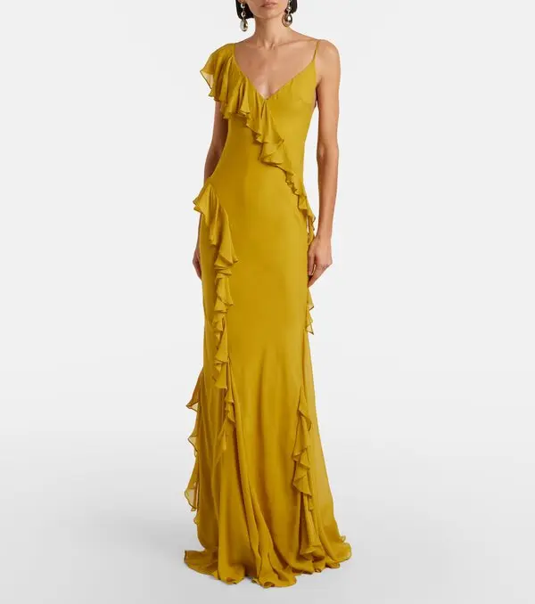 DE LA VALI Mayara Ruffled Georgette Gown - Yellow