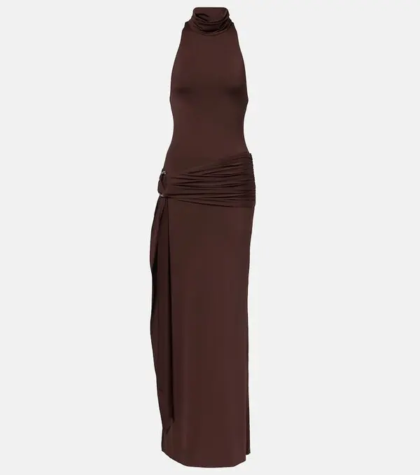 DE LA VALI Aidana Draped Jersey Maxi Dress - Brown