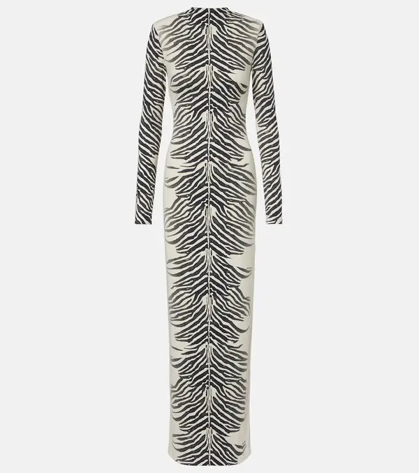 DE LA VALI Kari Zebra-print Maxi Dress - Beige