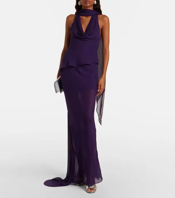 DE LA VALI Diosa Georgette Maxi Skirt