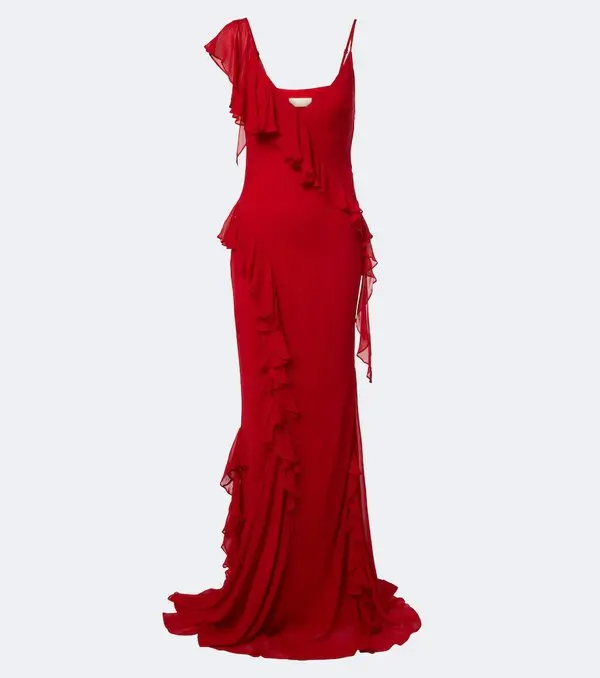 DE LA VALI Mayara Ruffled Georgette Gown - Red