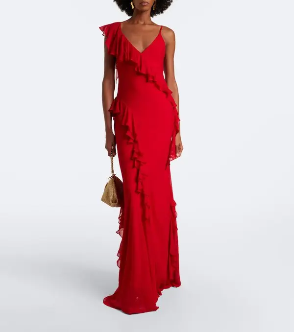 DE LA VALI Mayara Ruffled Georgette Gown - Red