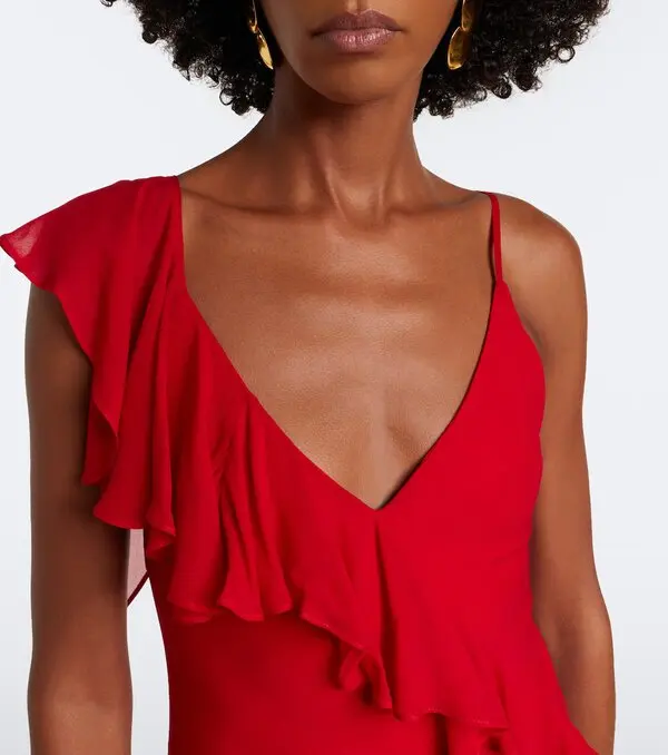 DE LA VALI Mayara Ruffled Georgette Gown - Red