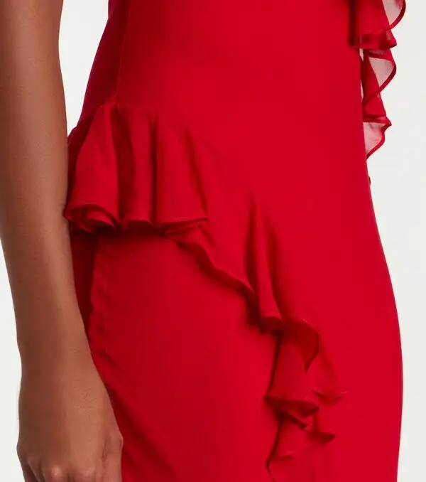 DE LA VALI Mayara Ruffled Georgette Gown - Red
