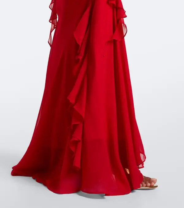 DE LA VALI Mayara Ruffled Georgette Gown - Red