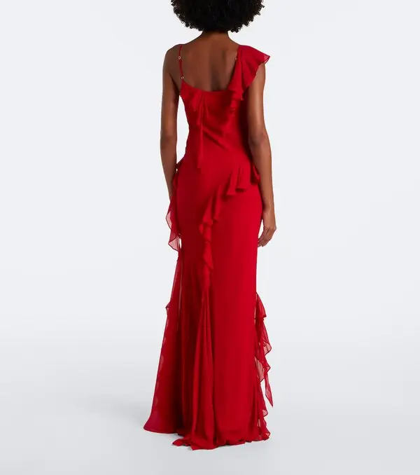 DE LA VALI Mayara Ruffled Georgette Gown - Red