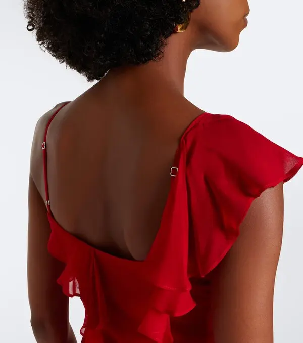 DE LA VALI Mayara Ruffled Georgette Gown - Red
