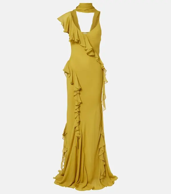DE LA VALI Mayara Ruffled Georgette Gown - Yellow