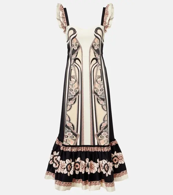 La DoubleJ Printed Cotton-blend Midi Dress - Black