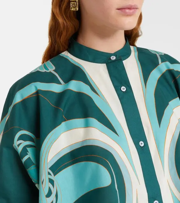 La DoubleJ Printed Cropped Cotton Muslin Shirt - Green