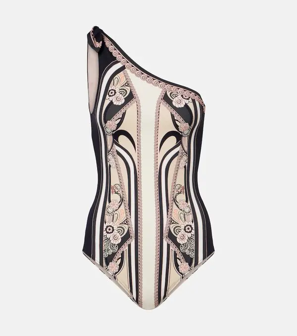 La DoubleJ Goddess Printed One-shoulder Swimsuit - Black
