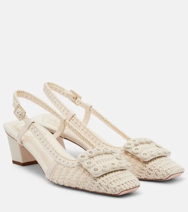 ROGER VIVIER Belle Vivier Crochet And Leather Slingback Pumps - White