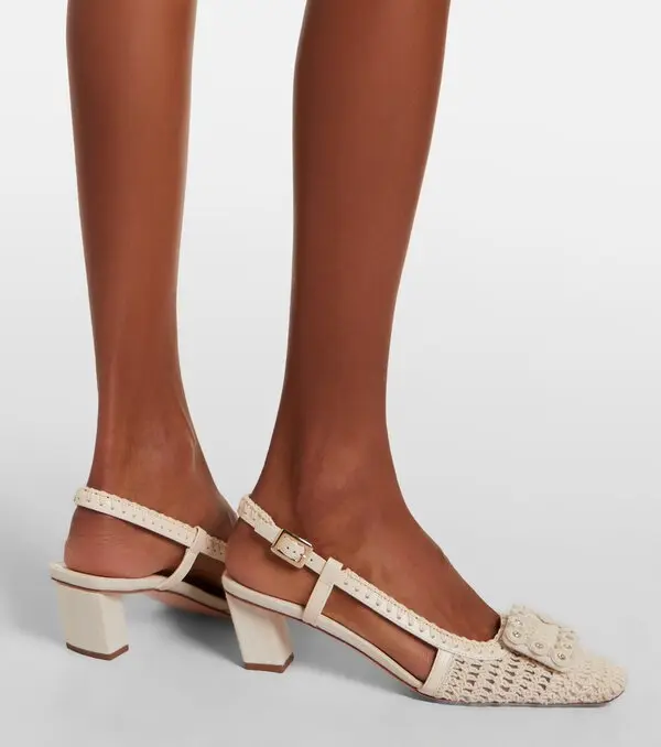 ROGER VIVIER Belle Vivier Crochet And Leather Slingback Pumps