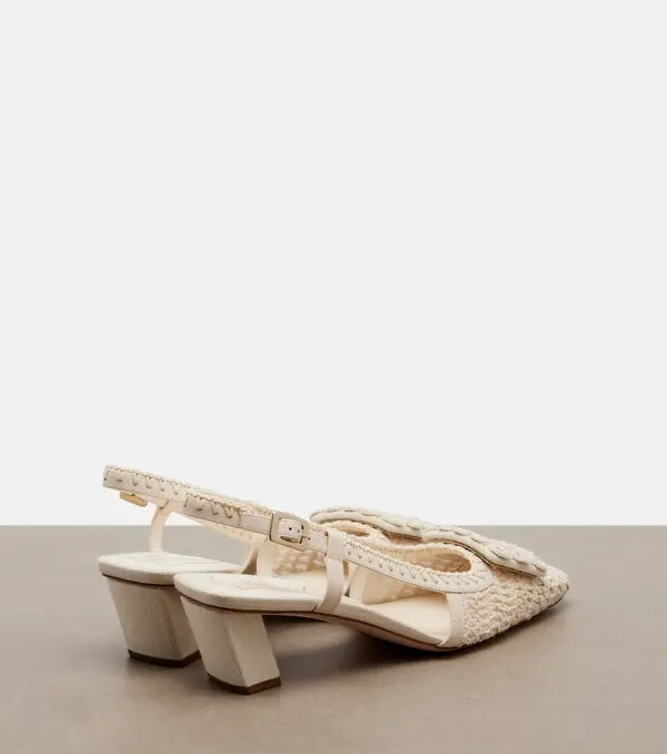 ROGER VIVIER Belle Vivier Crochet And Leather Slingback Pumps