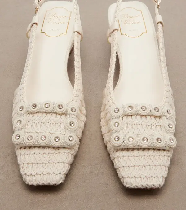 ROGER VIVIER Belle Vivier Crochet And Leather Slingback Pumps
