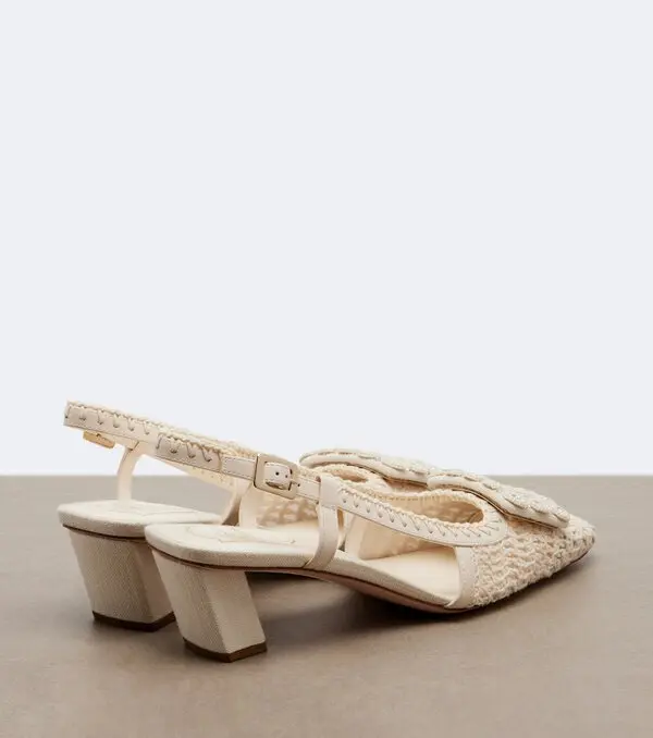 ROGER VIVIER Belle Vivier Crochet And Leather Slingback Pumps