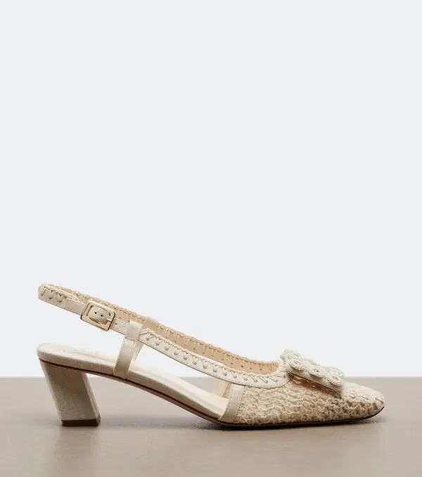 ROGER VIVIER Belle Vivier Crochet And Leather Slingback Pumps